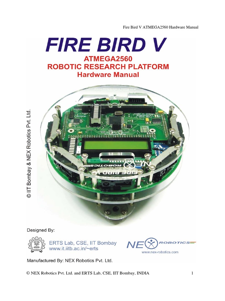 Fire Bird V ATMEGA2560 Hardware Manual 2010-12-21 PDF | PDF | Battery Charger | Rechargeable Battery