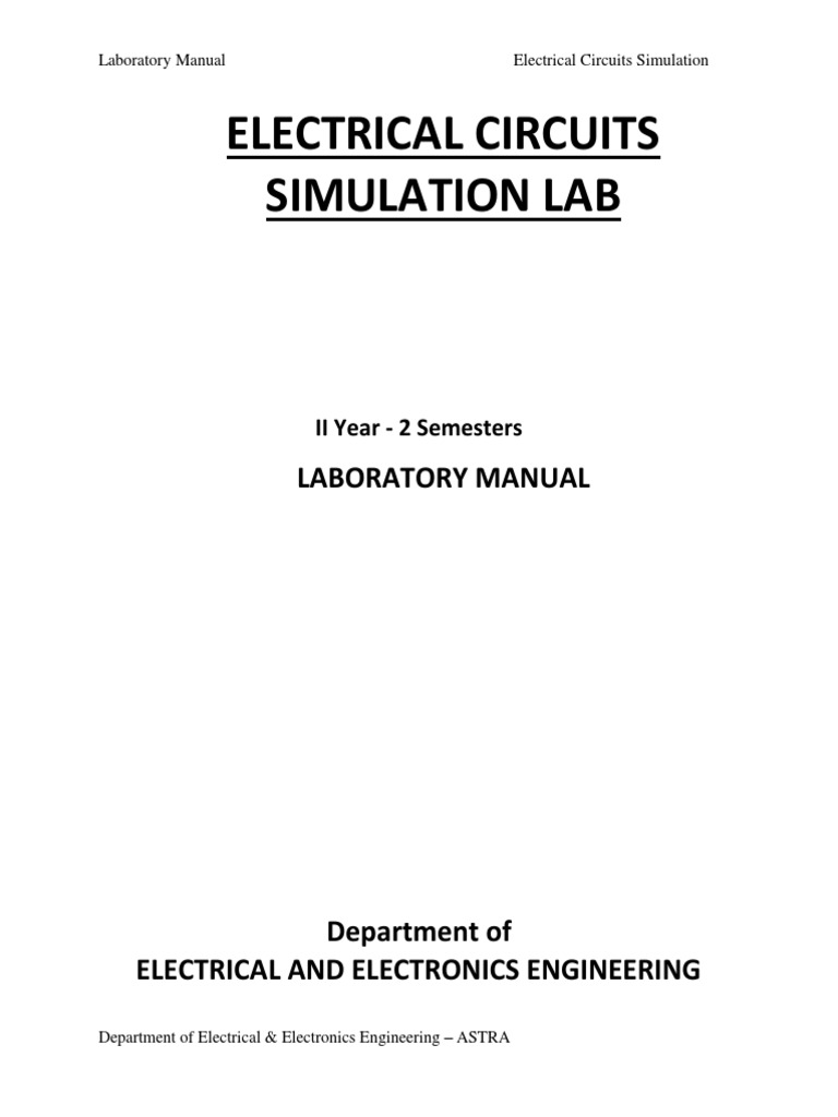 Electrical Circuit Simulation Lab Pdf Pdf Electrical Network