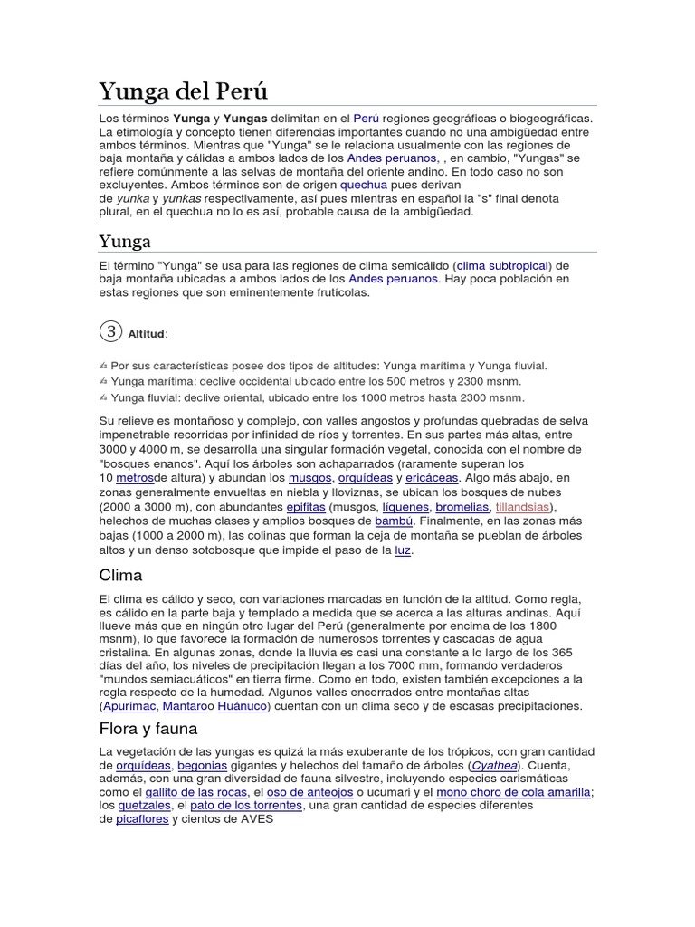 Yunga Del Perú | PDF | Agricultura | Plantas