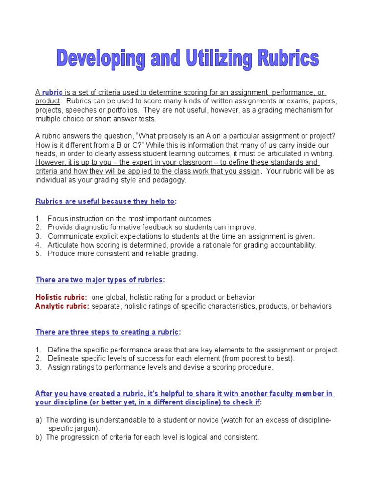Rubrics Developing and Using | PDF | Rubric (Academic) | Cognition