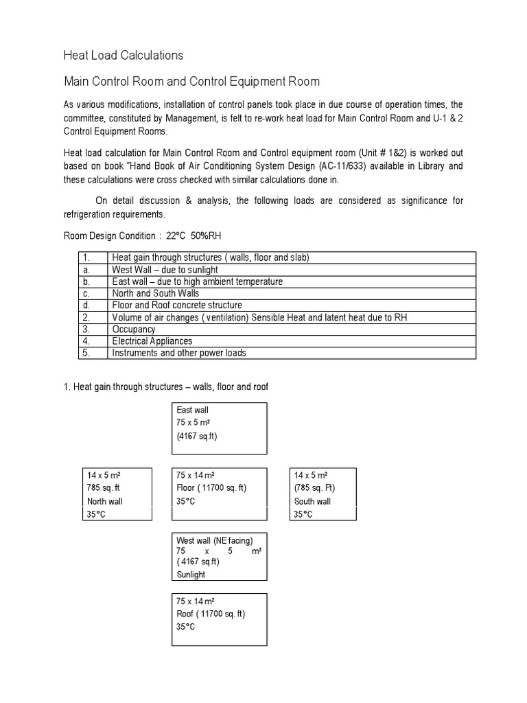 Heat Load Calculations Main Control Room and Control Equipment Room ...