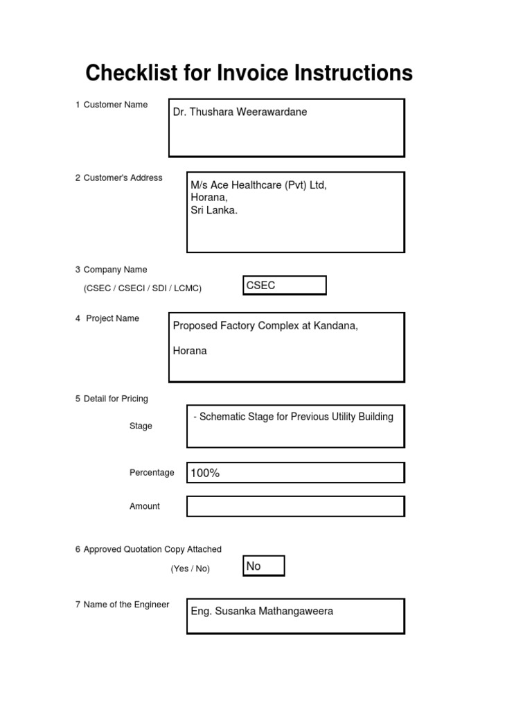 Checklist For Invoice Instructions: Dr. Thushara Weerawardane | PDF