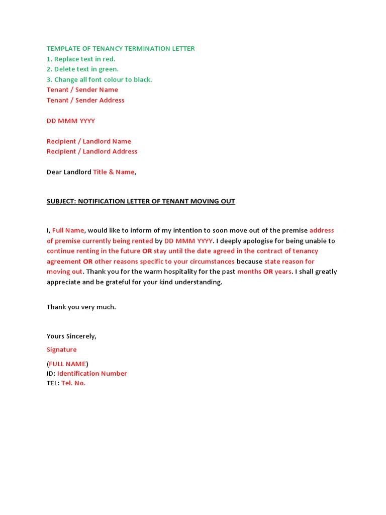 Tenancy Termination Letter Template | PDF