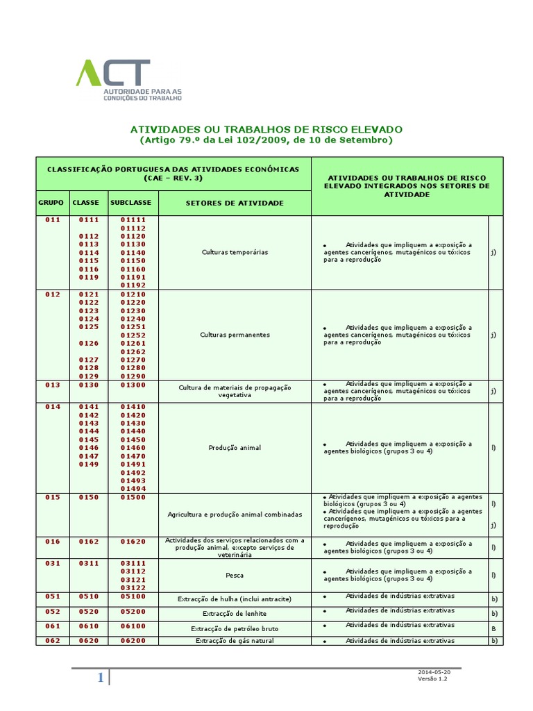 Cae Actividades Risco Elevado | PDF | Química | Setores econômicos