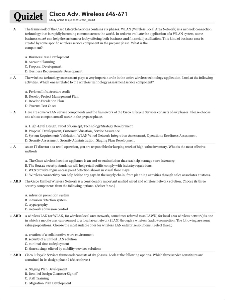 Cisco Adv. Wireless 646-671 | PDF | Wireless Lan | Wireless Access Point