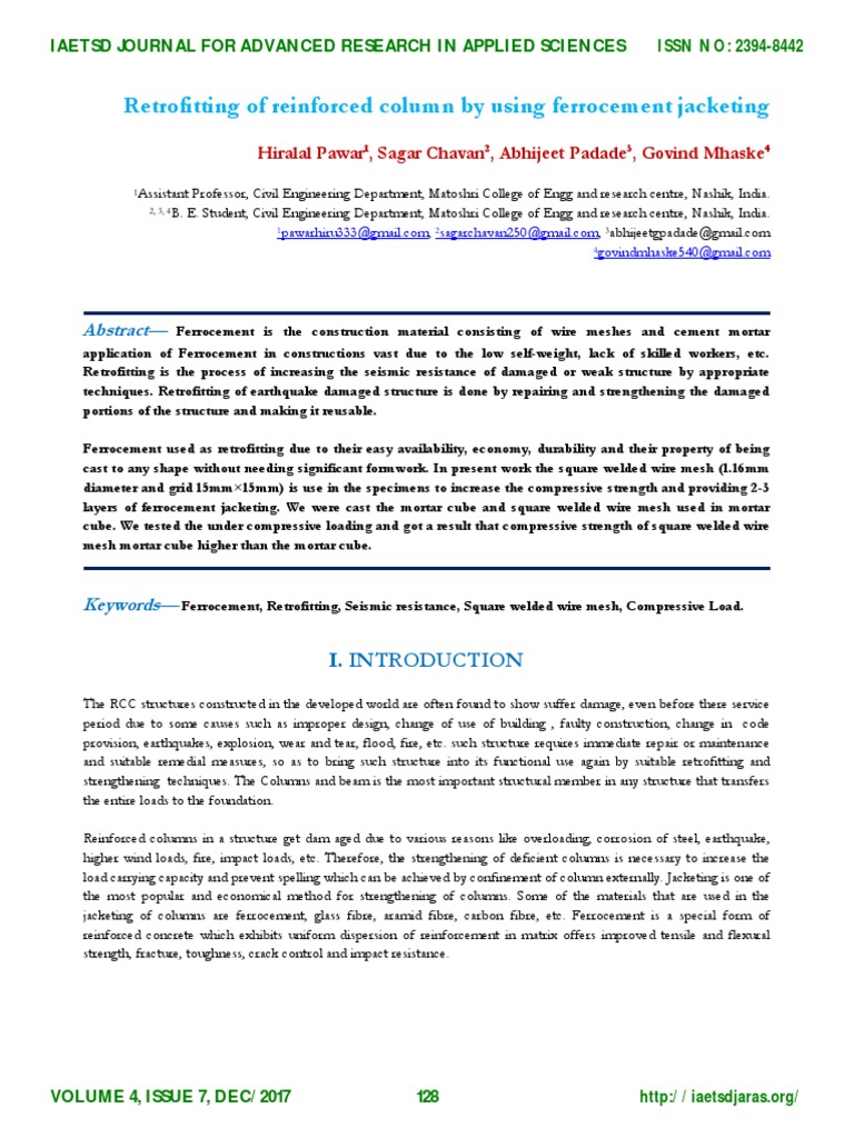 Retrofitting of Reinforced Column by Using Ferrocement Jacketing | PDF ...
