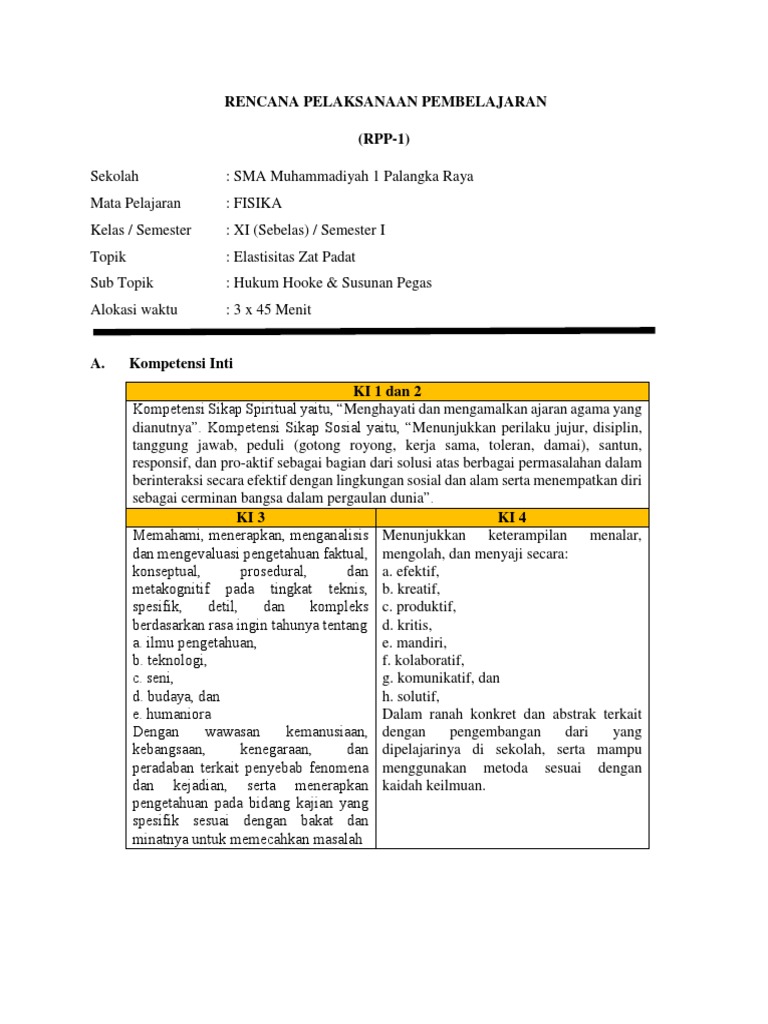 RPP Hukum Hooke Dan Susunan Pegas | PDF