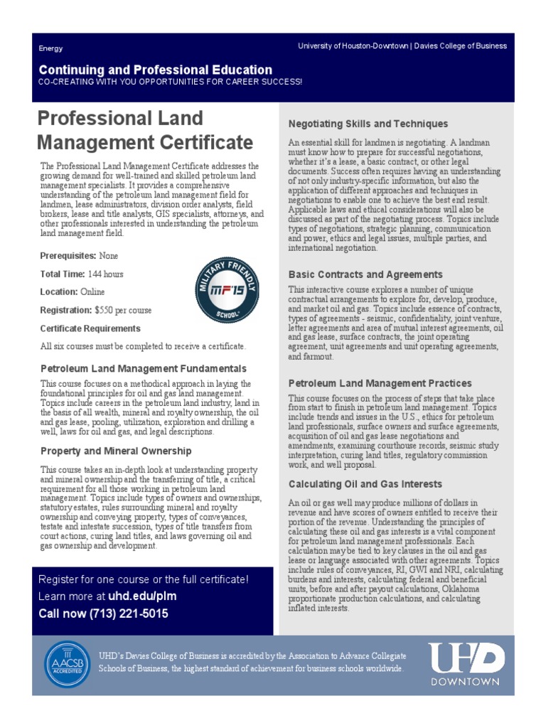 Professional Land Management Certificate: Continuing and Professional ...