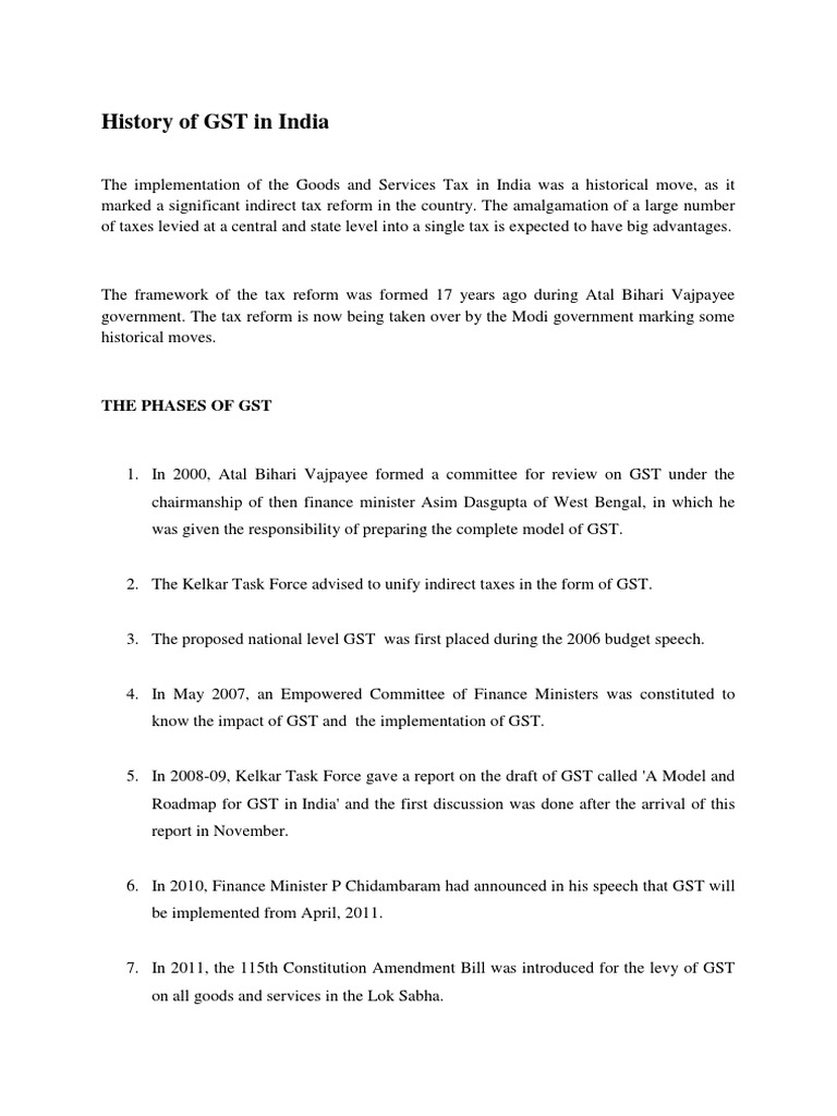 History of GST in India | PDF | Taxation | Payments