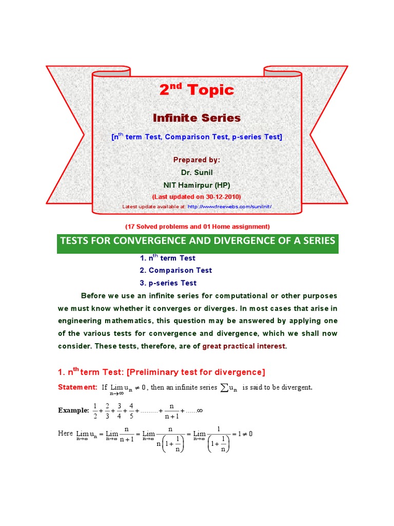 Convergence Tests for Infinite Series | PDF | Series (Mathematics ...