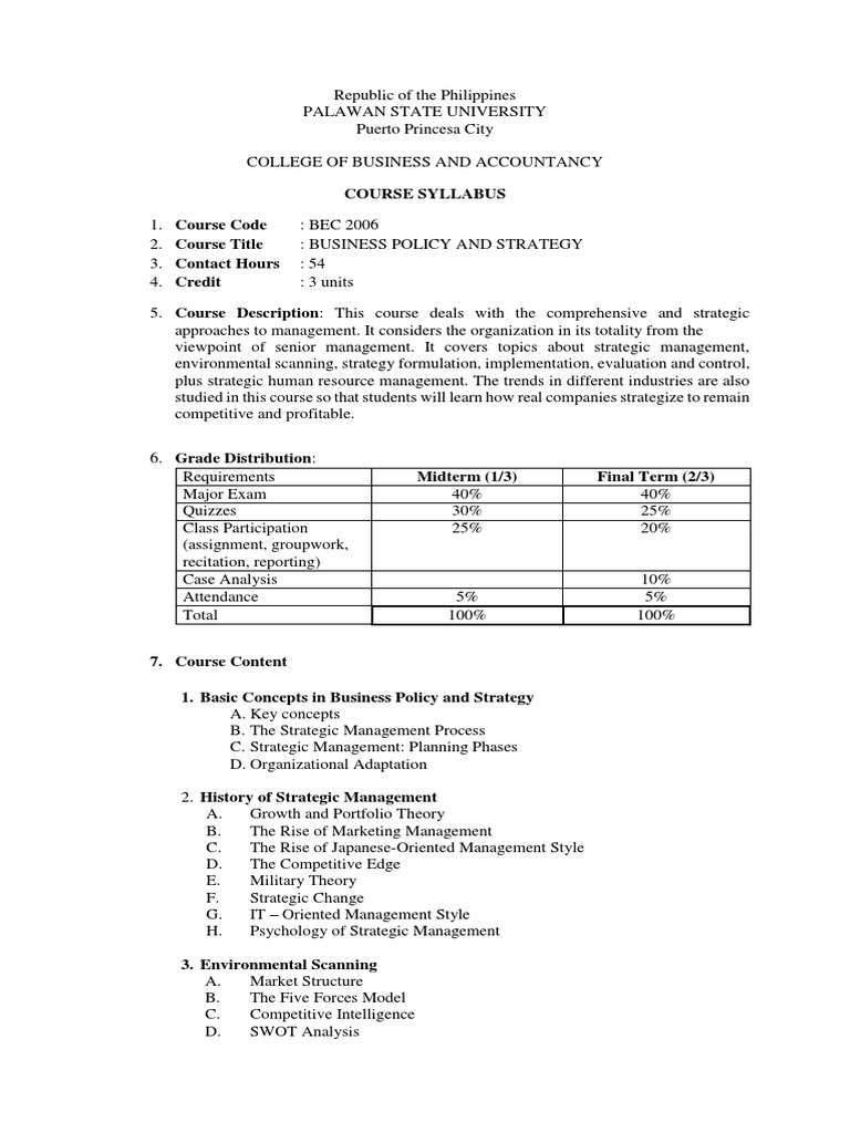 Course Outline BEC 2006 | PDF | Strategic Management | Business