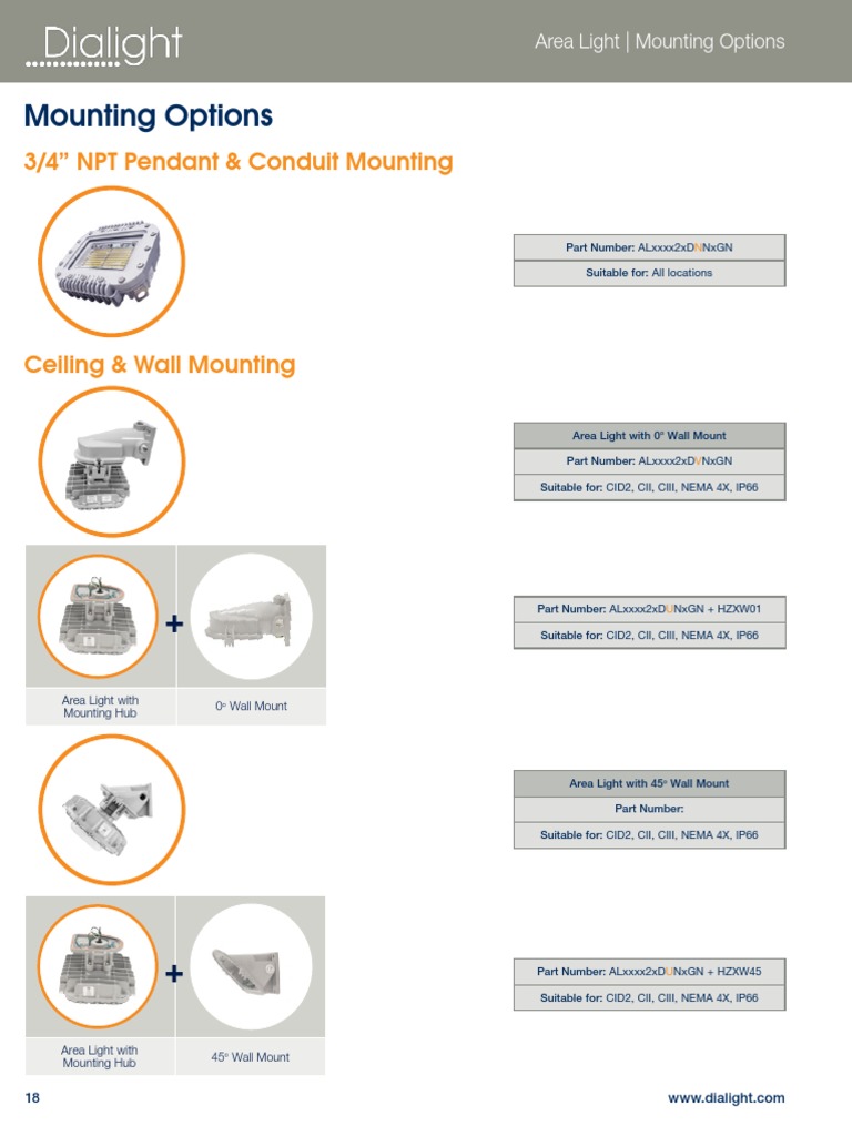 Dialight LED AreaLight TechSpecSheet UL Mounting | PDF | Equipment ...
