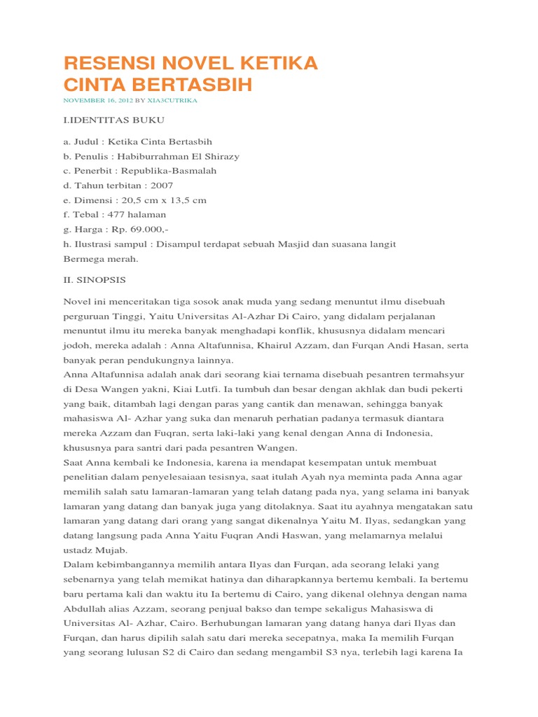 Resensi Novel Ketika Cinta | PDF