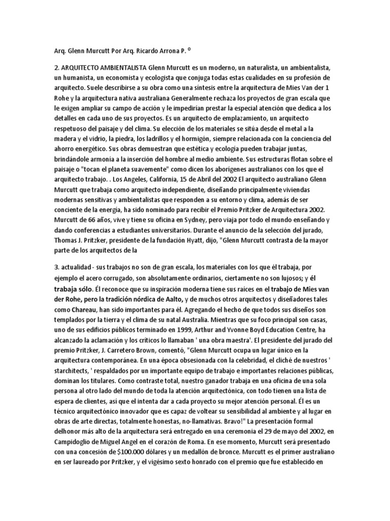 Glenn Murcutt: Arquitectura Ambientalista | PDF | Naturaleza | Science