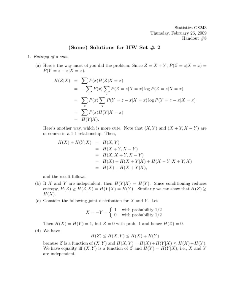 (Some) Solutions For HW Set # 2 | PDF | Analysis | Statistical Analysis