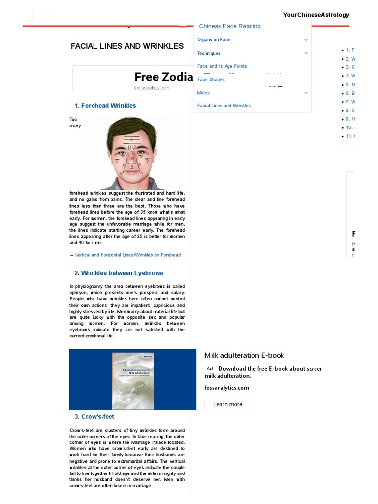 Facial Lines and Wrinkles Face Reading - Crow's-Feet, Lines On Forehead ...