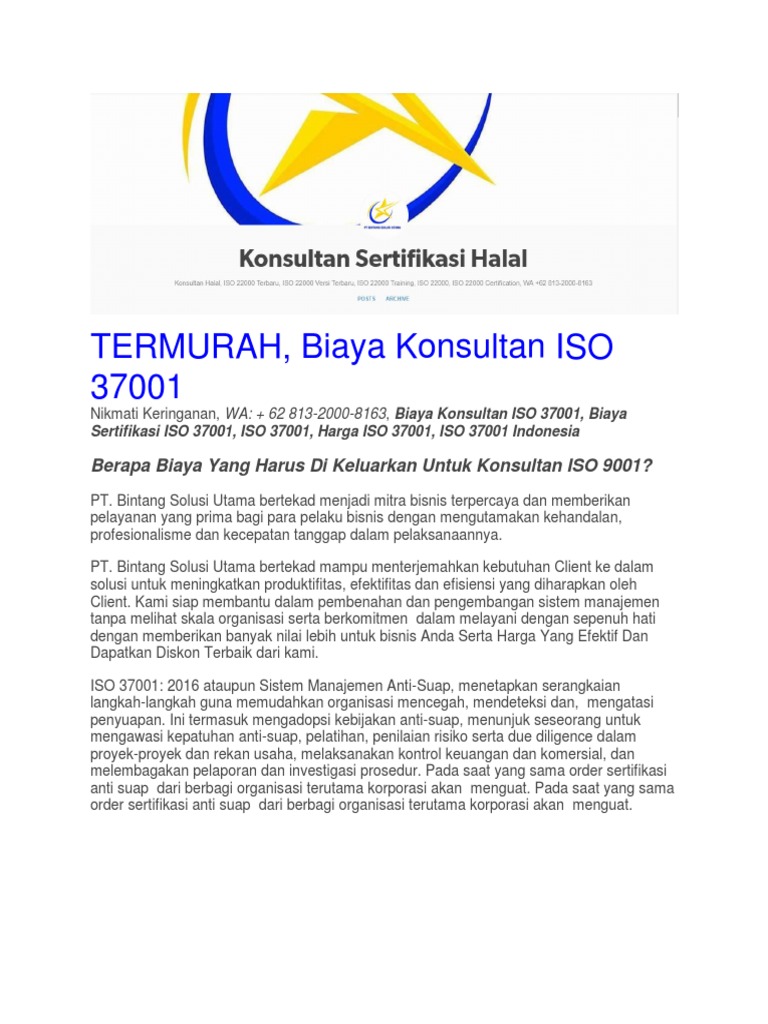 Termurah, Biaya Konsultan ISO 37001 | PDF