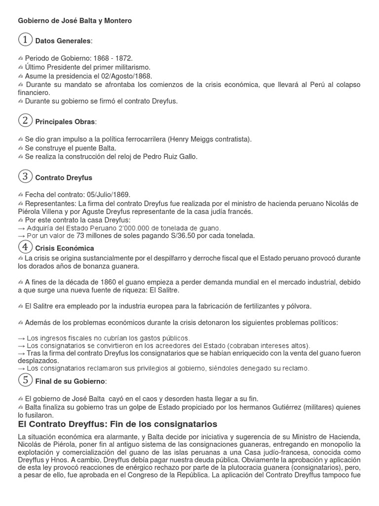 Gobierno de José Balta y Montero | PDF | Perú | Agitación
