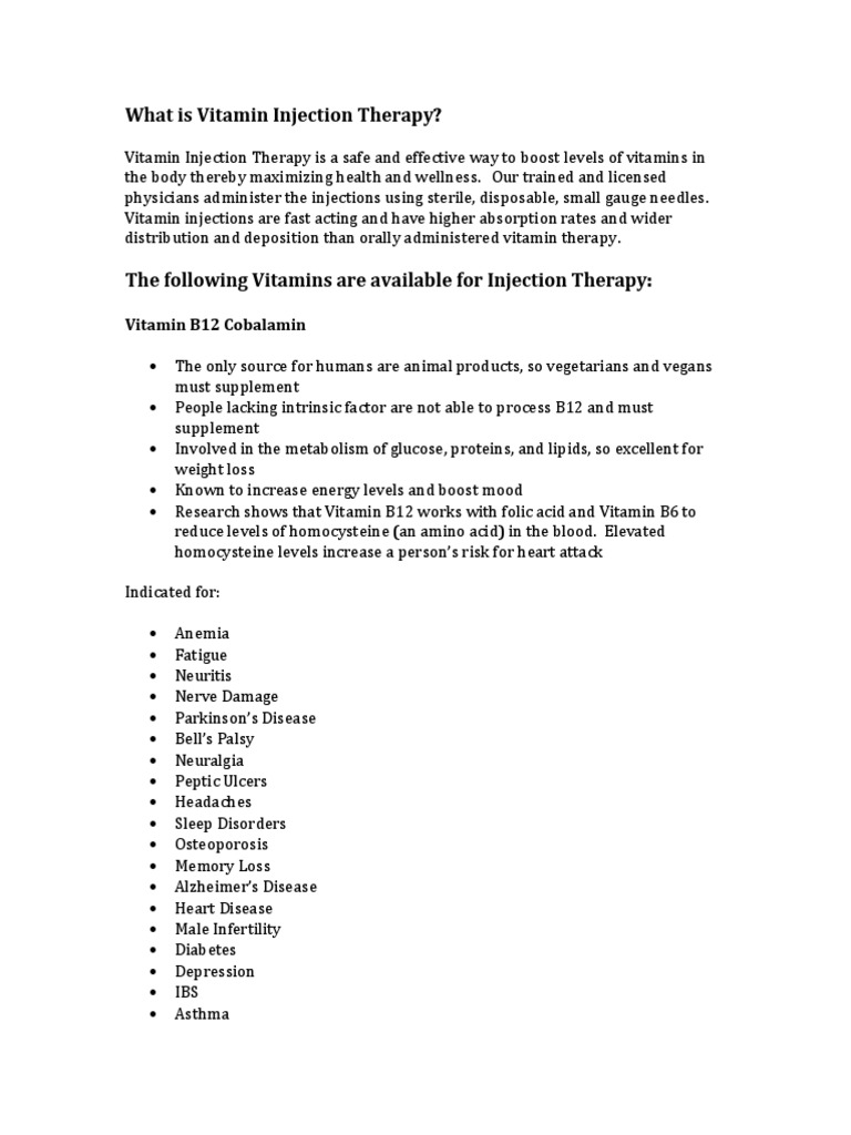 Benefits of Vitamin Injection Therapy | PDF