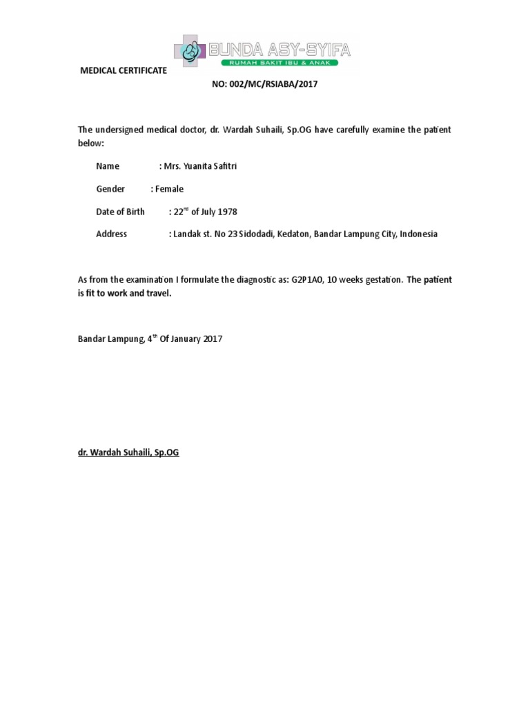 Medical Certificate English 2 | PDF | Wellness