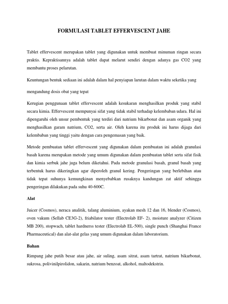 Formulasi Tablet Effervescent Jahe | PDF