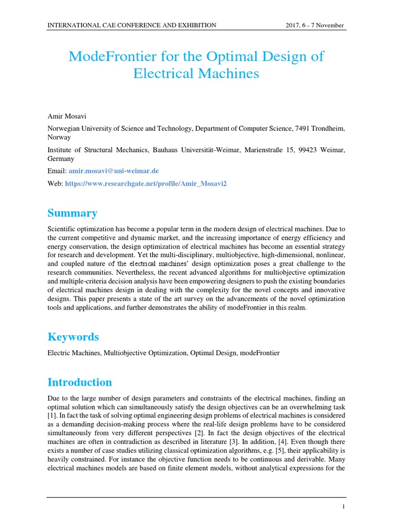 ModeFrontier For The Optimal Design of Electrical Machines | PDF ...