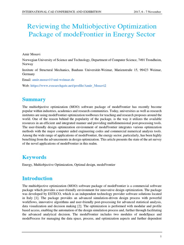 Reviewing The Multiobjective Optimization Package of Modefrontier in ...