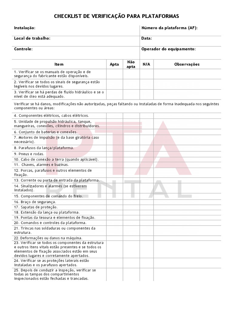 Check List PTA | PDF