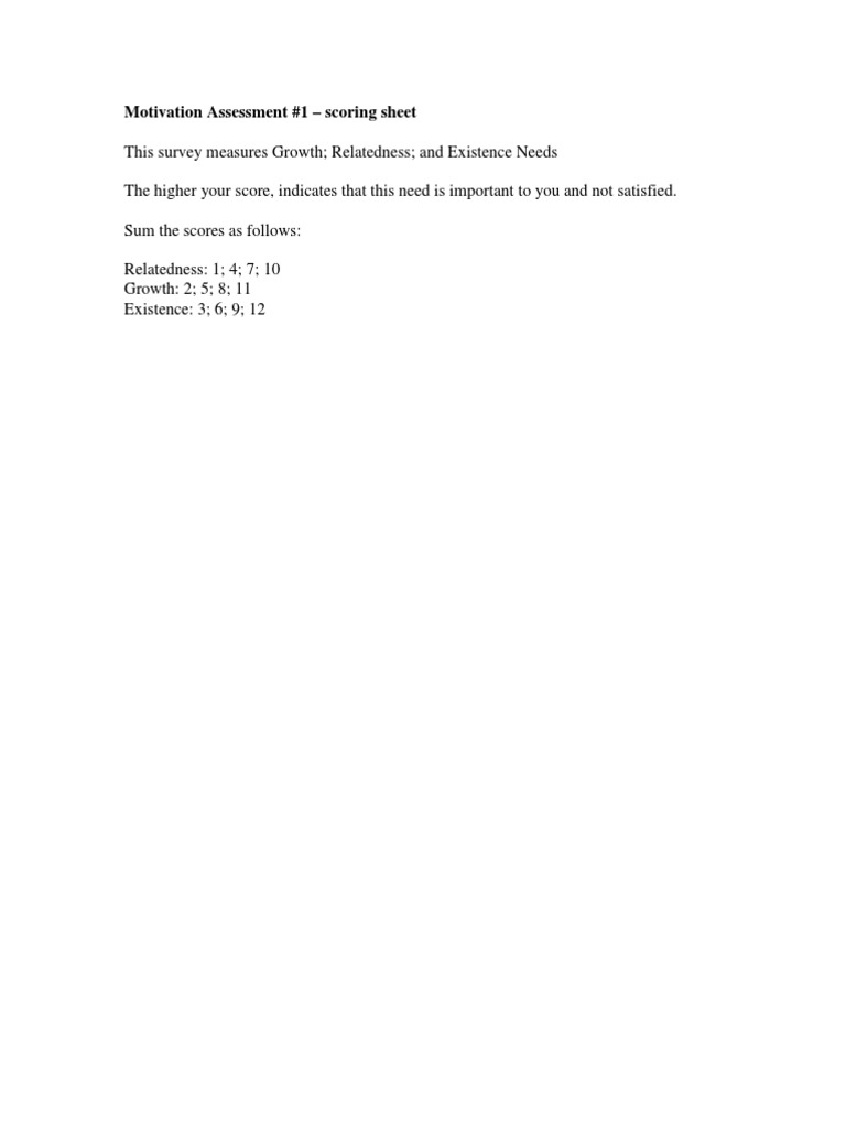 Motivation Assessment1 - Scoring Sheet | PDF