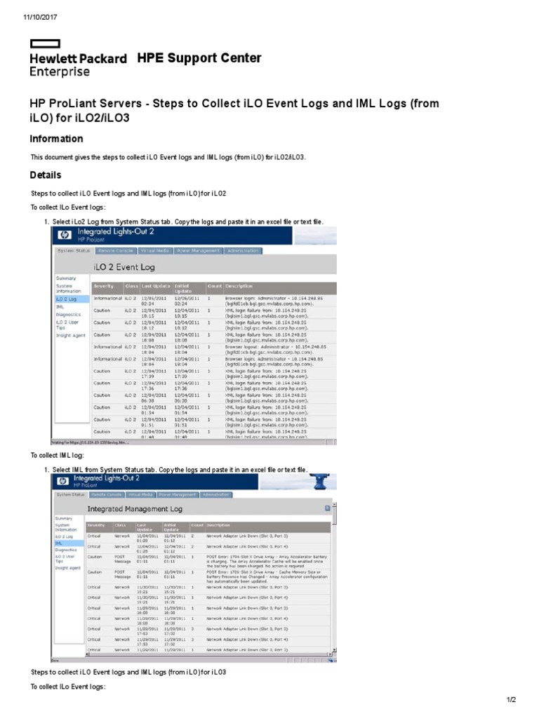Collecting Event Logs and IML Logs from HP ProLiant Servers using iLO2 ...