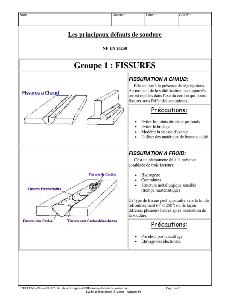 Soudage-Défauts de soudure.pdf | Soudage | Connaissance procédurale