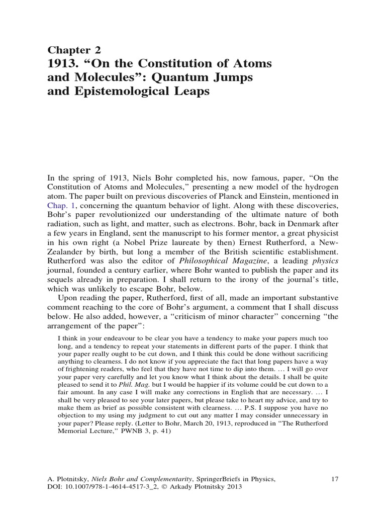 On The Constitution of Atoms and Molecules'': Quantum Jumps and Epistemological Leaps | PDF ...