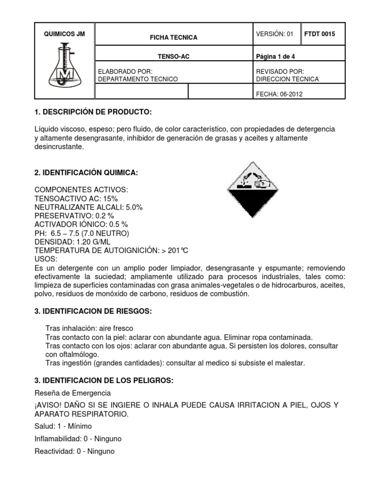 FIcha Tecnica Detergente Neutro | Residuos | Detergente