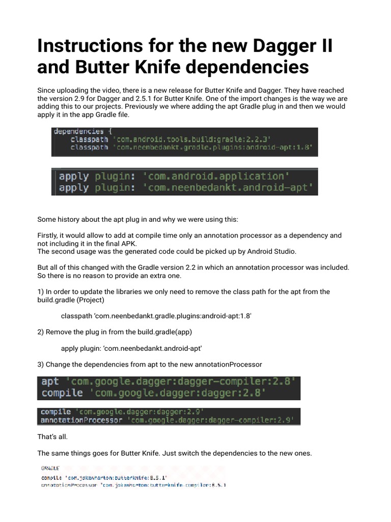 Instructions For The New Dagger II and Butter Knife Dependencies | Download Free PDF | Mobile ...