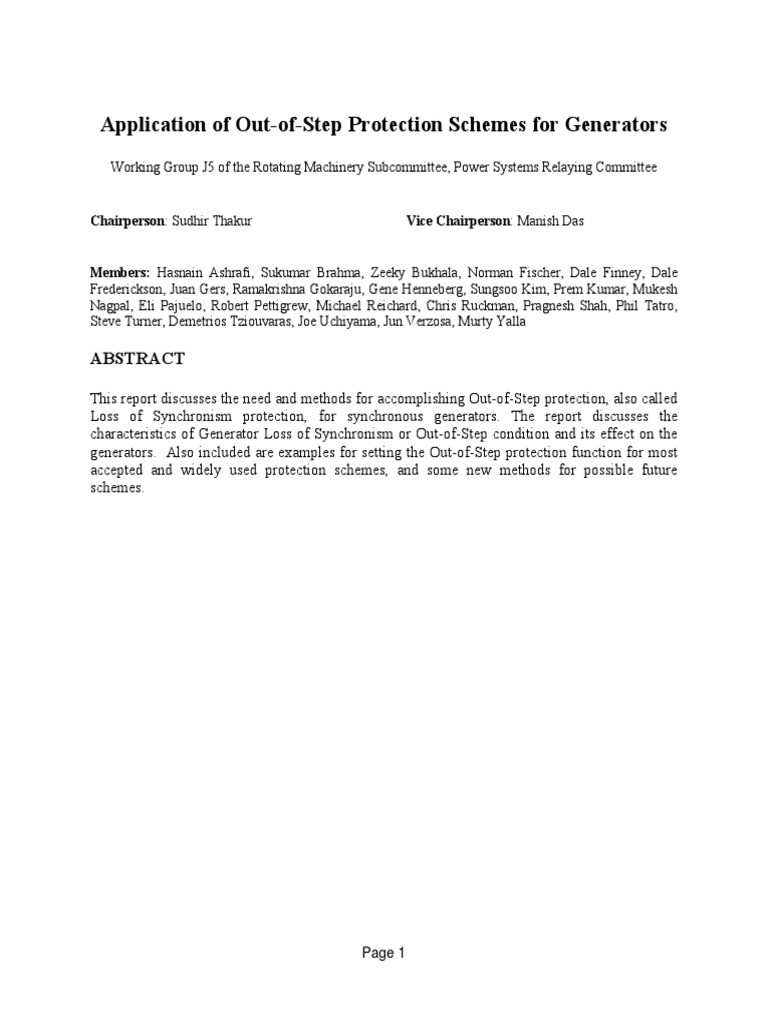 Application of Out of Step Protection Schemes For Generators | PDF ...