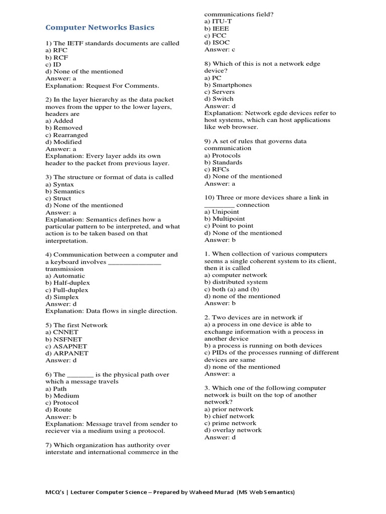 Wazir K Mcqs Cmputer | PDF | Osi Model | Internet Protocol Suite