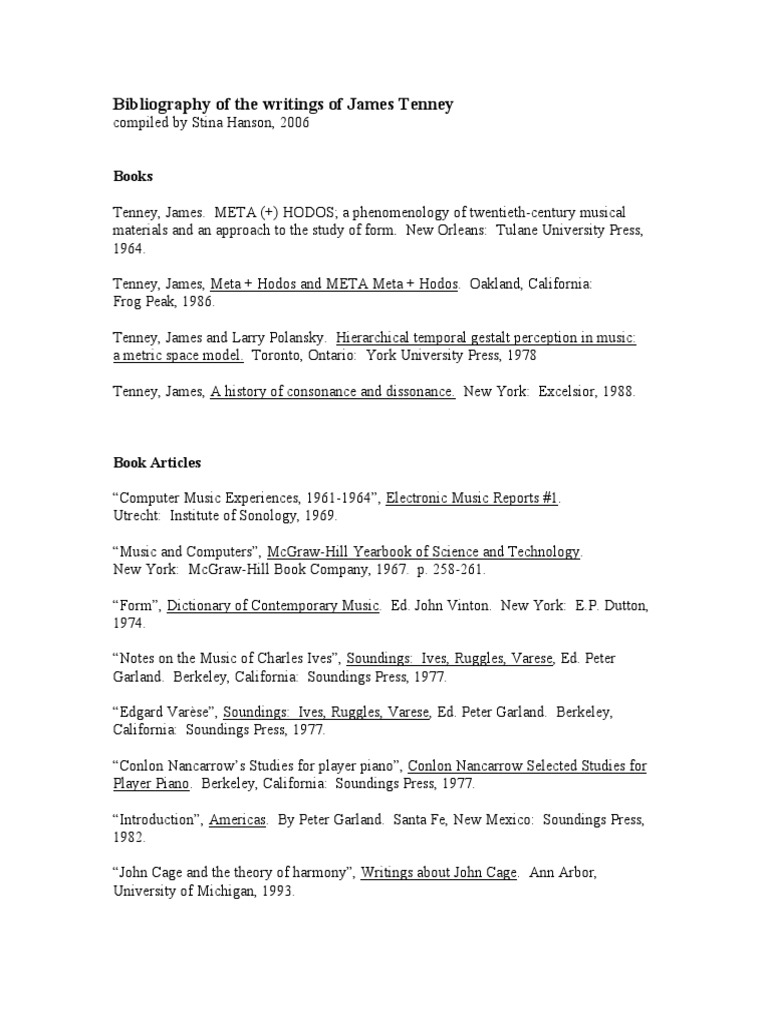 Bibliography of James Tenney | PDF | Composers | Music