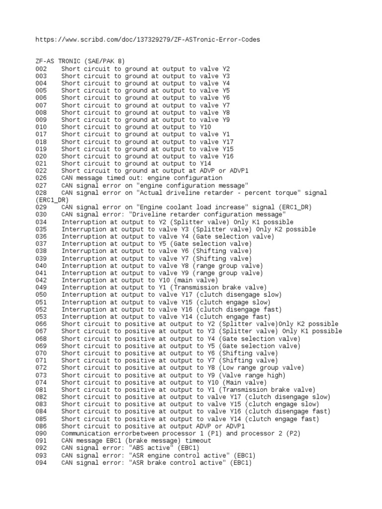 ZF As-Tronic Codes | PDF | Clutch | Transmission (Mechanics)
