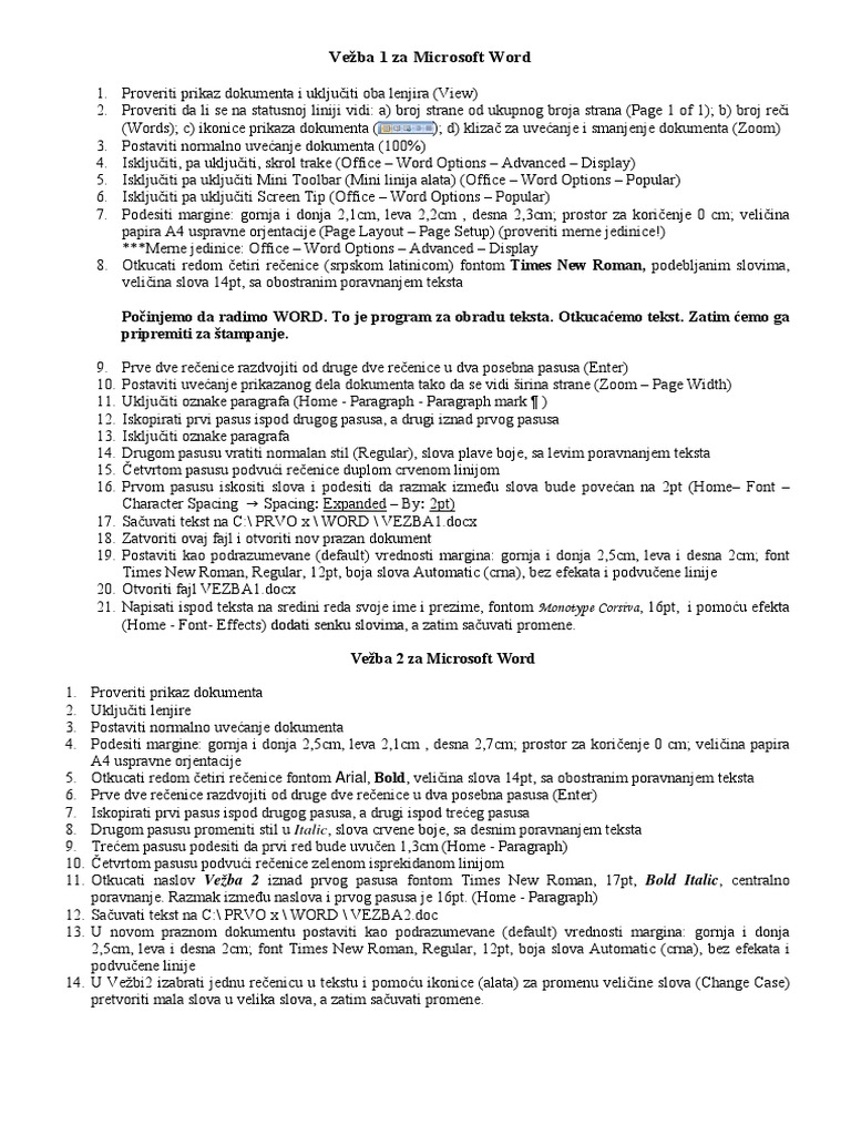Vezbe 1, 2, 3, 4, 5, 6 Za WORD 2007 | PDF