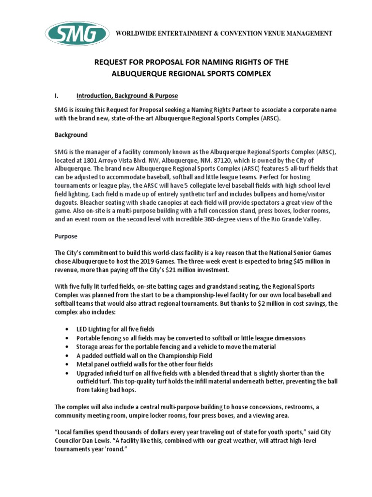 ARSC Naming Rights RFP 12 - 2017 | PDF | Request For Proposal | Mass Media