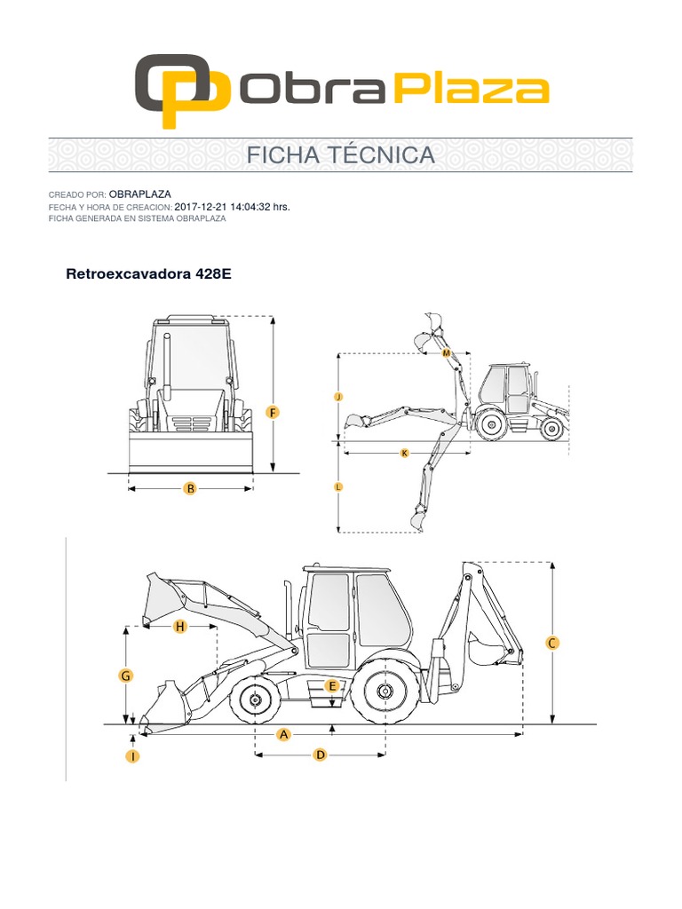 Ficha Técnica Retroexcavadora 428E | PDF | Esfuerzo de torsión | Tracción en las cuatro ruedas