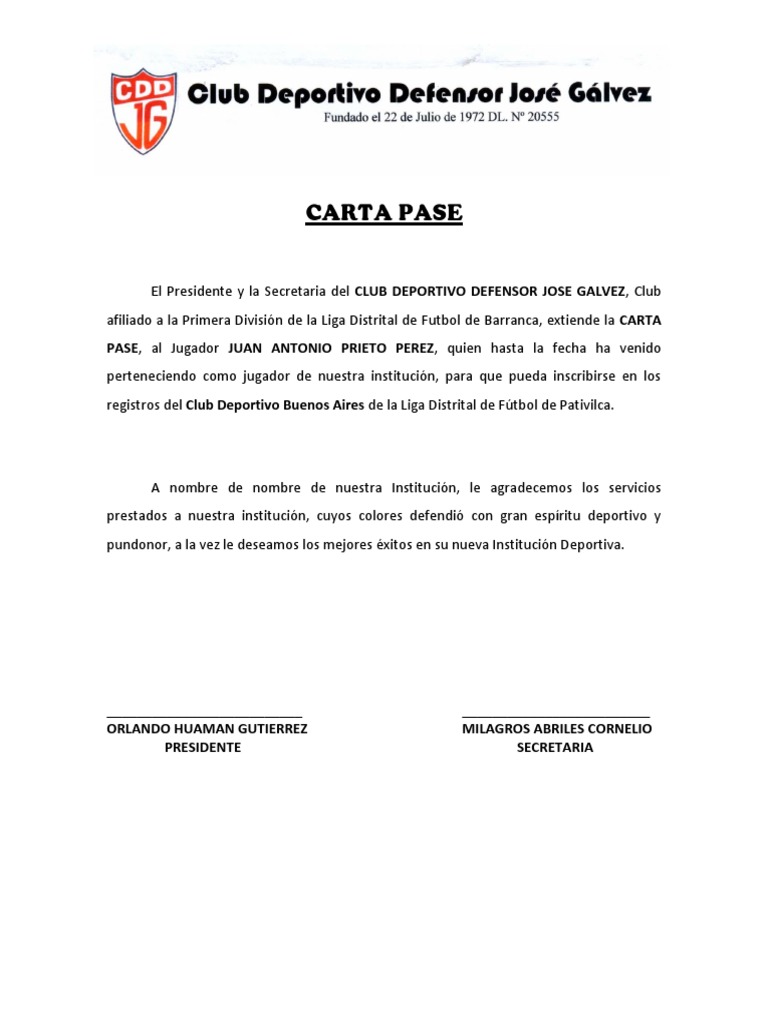 Carta Pase | PDF