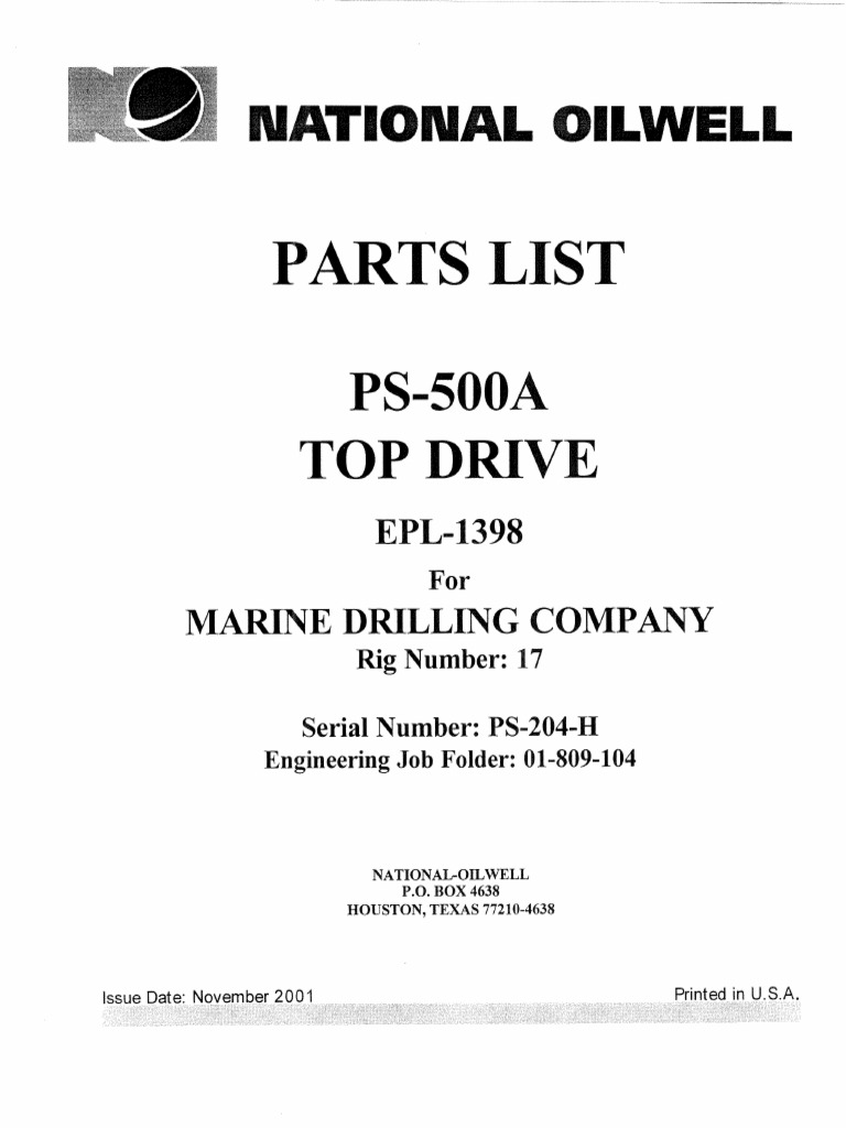 National Ps-500a Top Drive Partslist | PDF