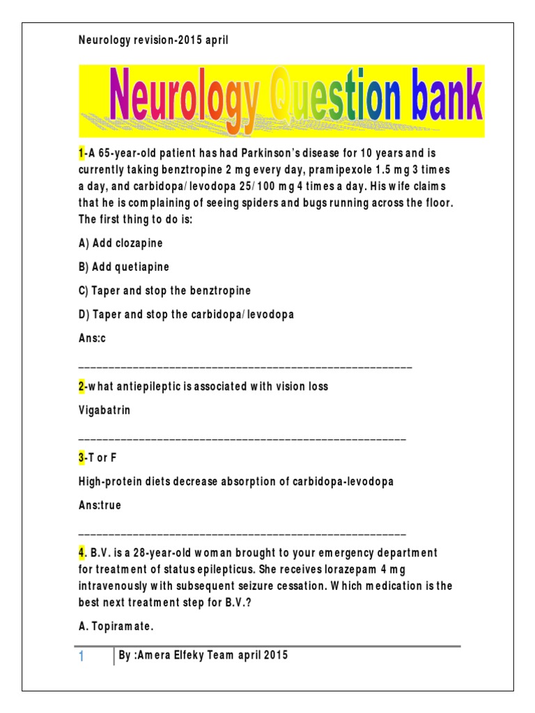 Neurology Question Bank 2015 PDF | PDF | Stroke | Headache
