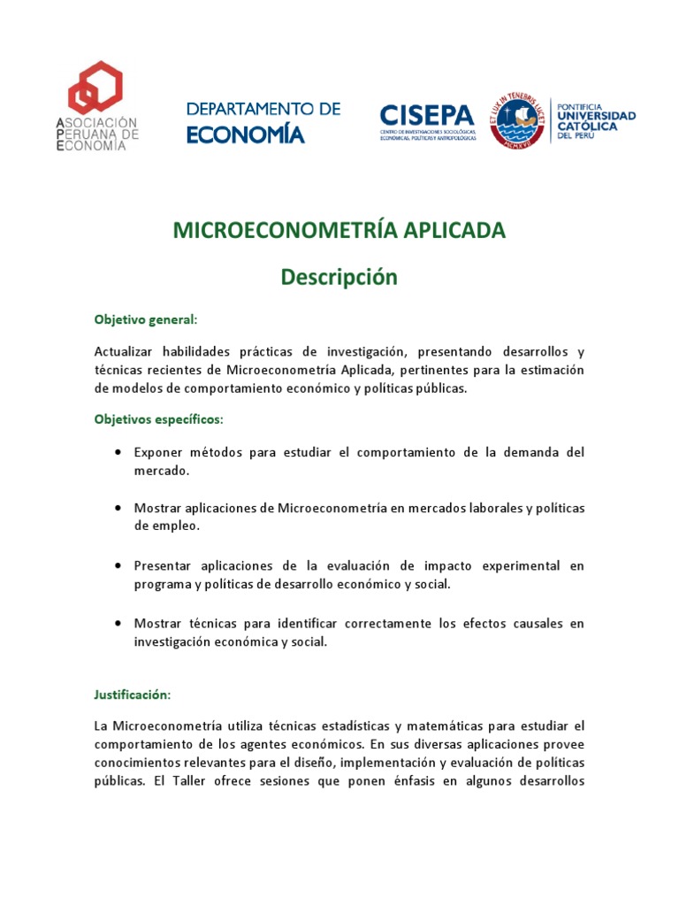 Syllabus Microeconometría Aplicada | PDF | Estadísticas | Ciencias ...