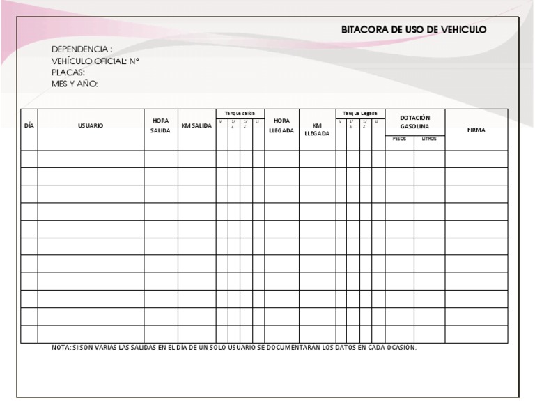 Bitacora de Uso de Vehiculo