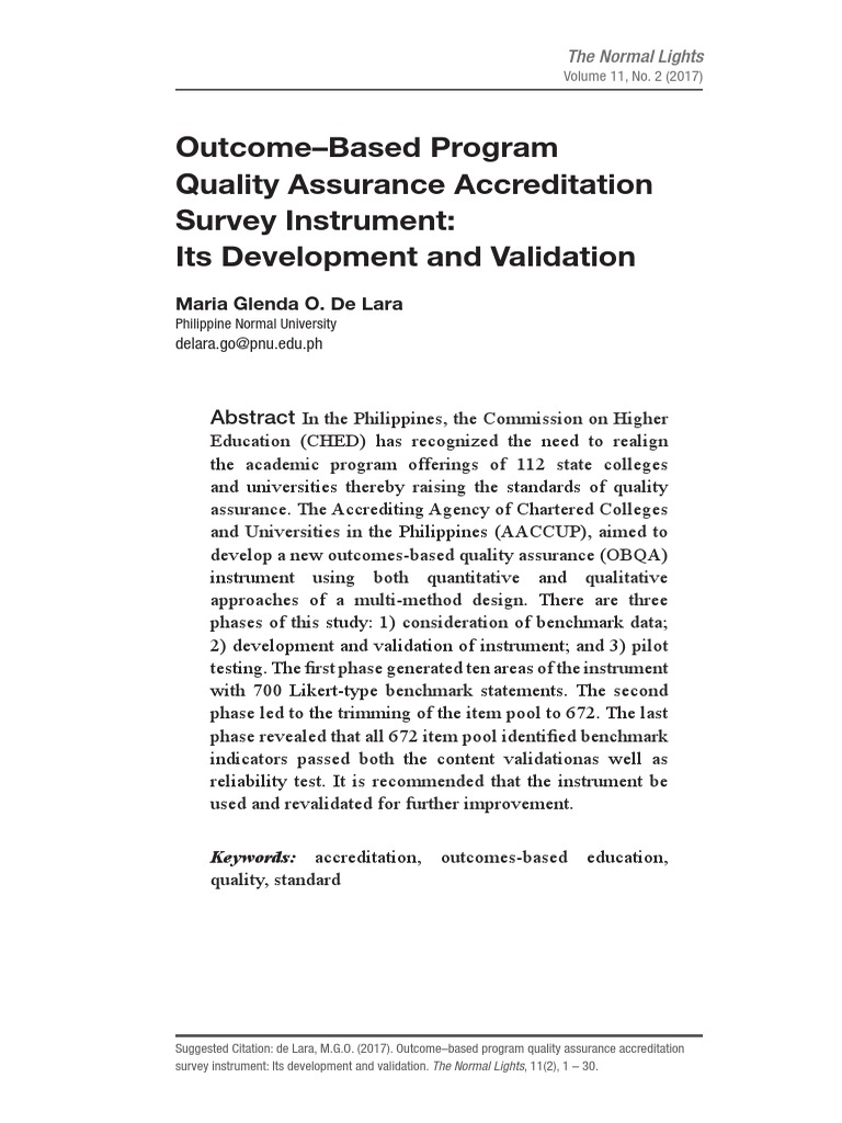 Outcome-Based Program Quality Assurance Accreditation Survey Instrument ...