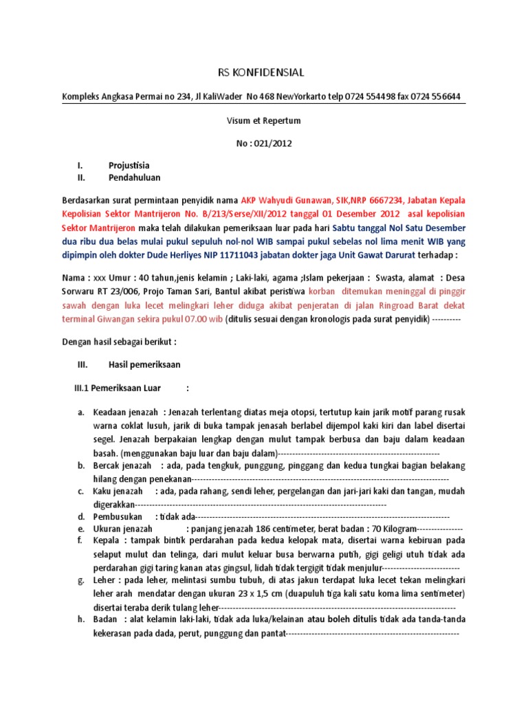 7 - Contoh - RS KONFIDENSIAL-contoh Visum Mati | PDF