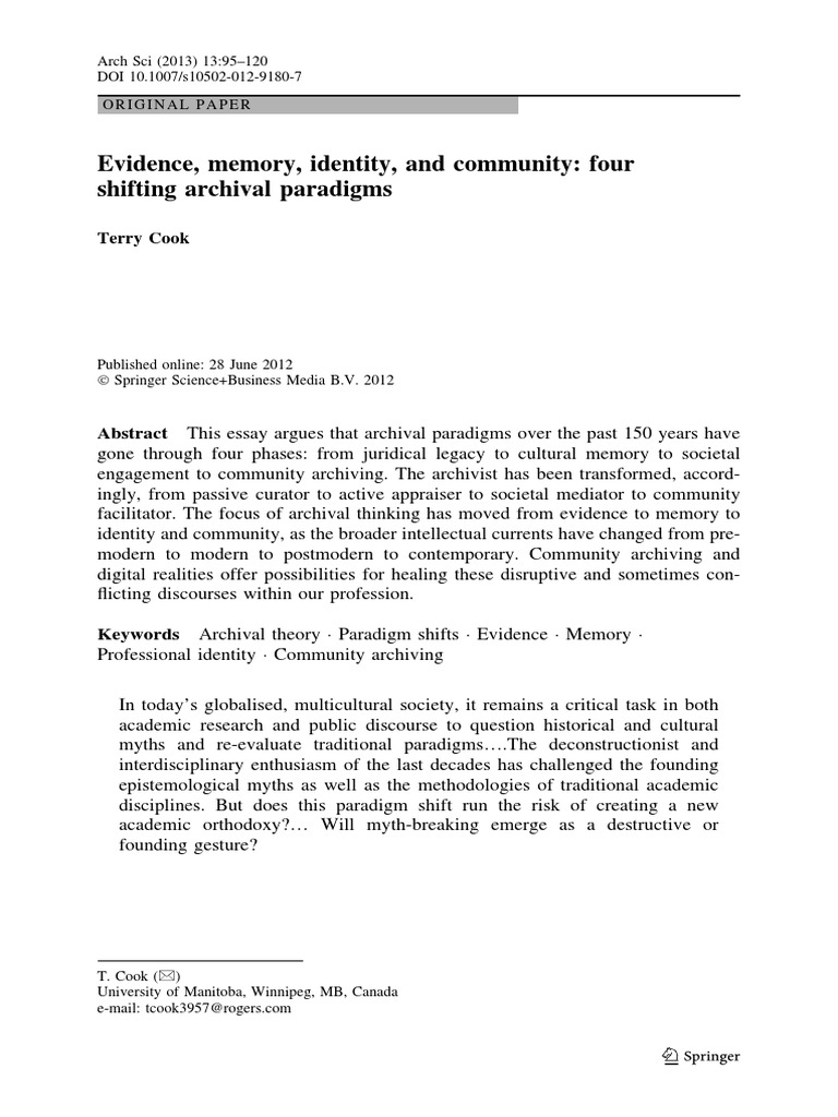 Cook Terry Evidence Memory Identity and Community | PDF | Archivist ...