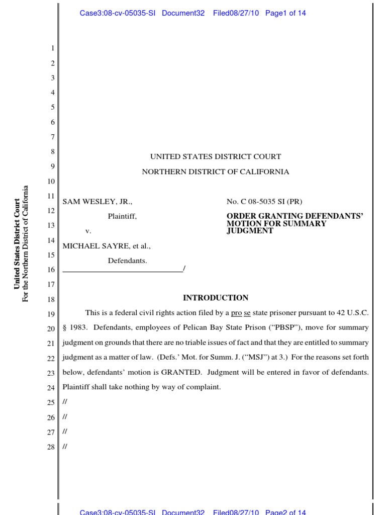 Wesley v. Sayre | PDF | Summary Judgment | Negligence